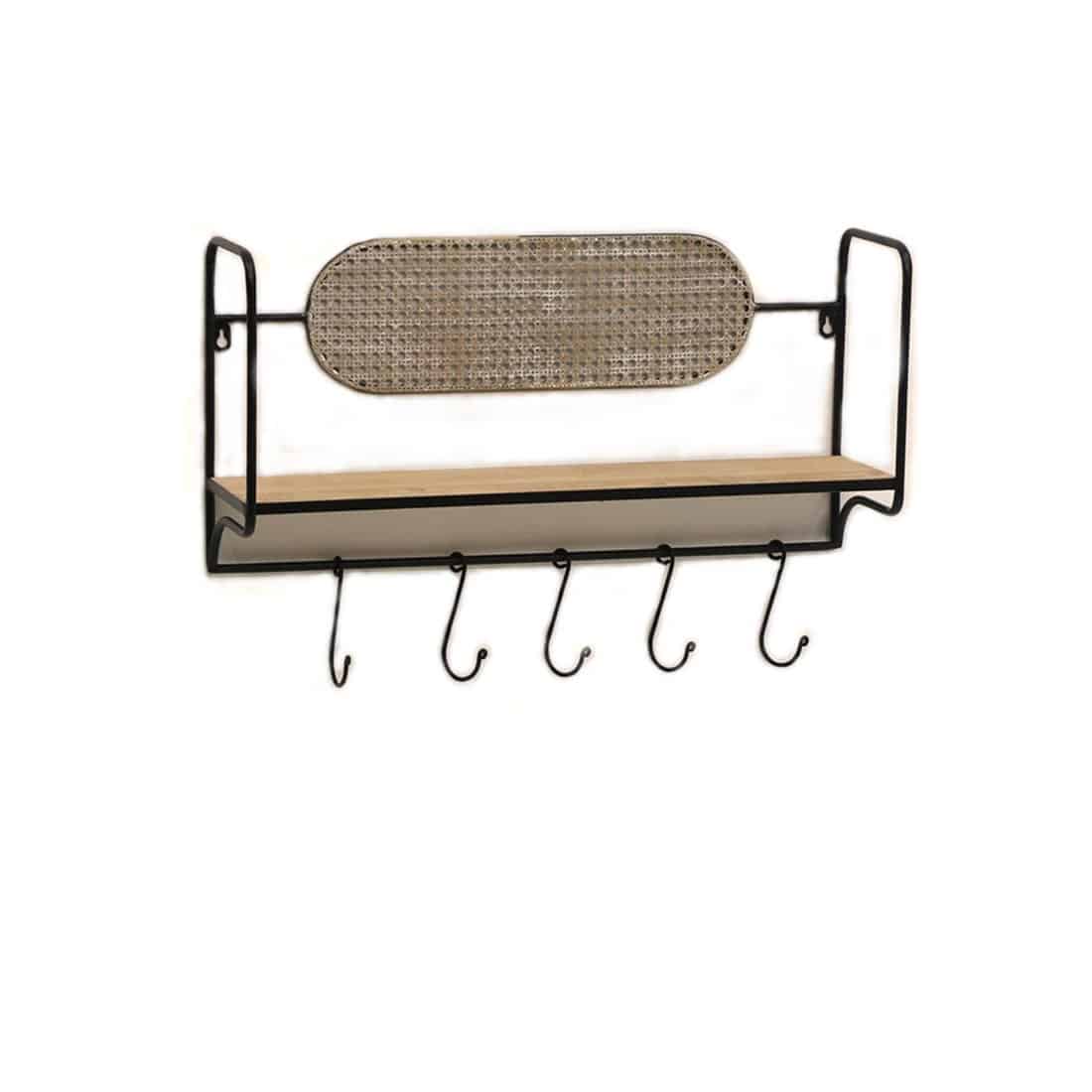 Repisa Metalica con Estante de Madera y Ganchos - Cabrini Home & Lifestyle